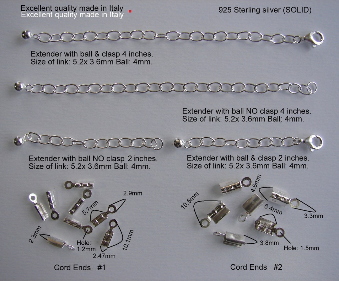 925 Sterling Silver Extenders With Ball and Clasps & Cord Ends ... - Etsy