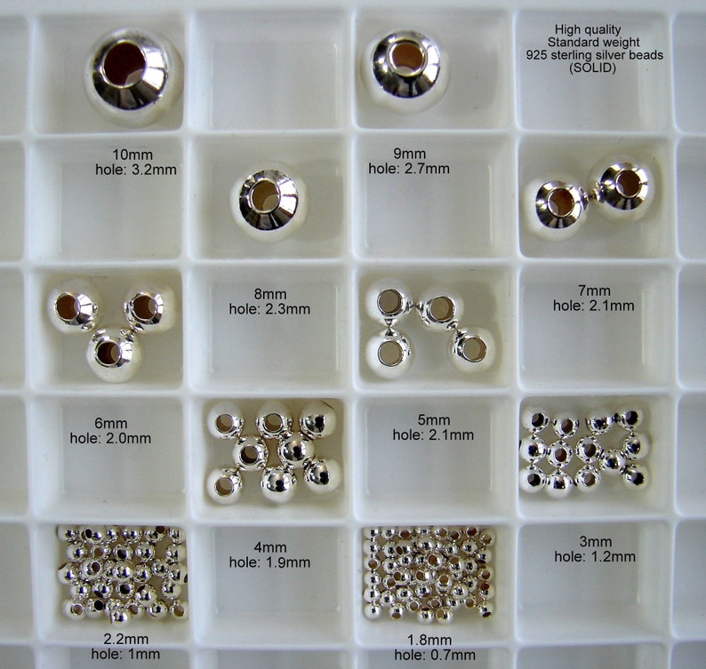 925 Sterling Silver Bead, Spacer, Round, 2mm, 3mm, 4mm, 5mm, 6mm, 7mm ...