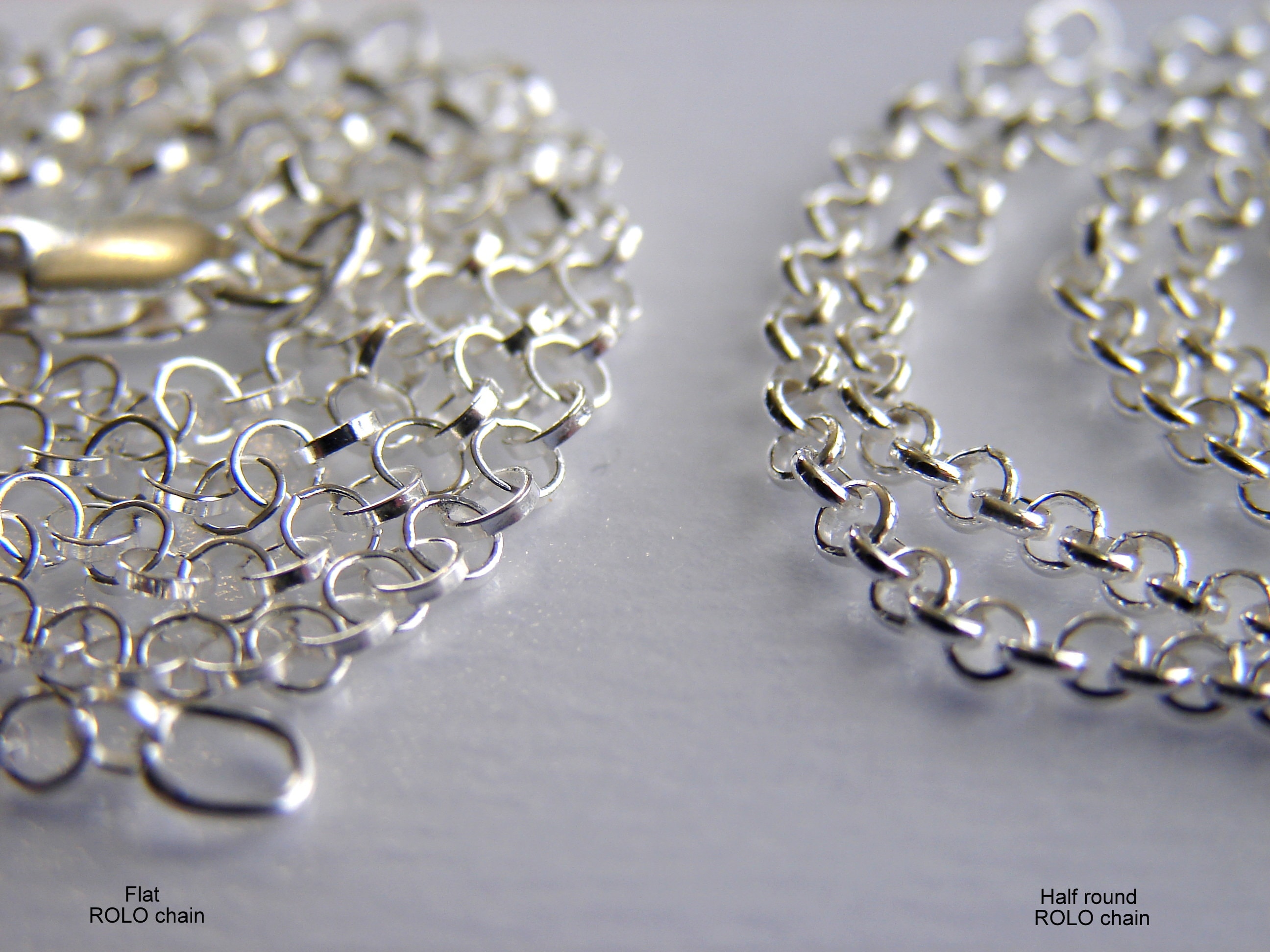 925 Sterling Silver Half Round ROLO Chain & Flat ROLO Chain Made in ...