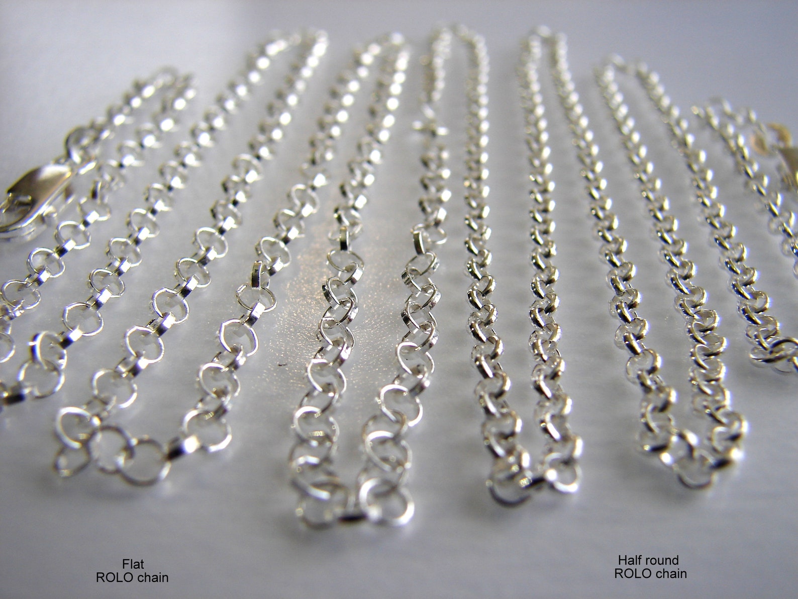 925 Sterling Silver Half Round ROLO Chain & Flat ROLO Chain Made in ...