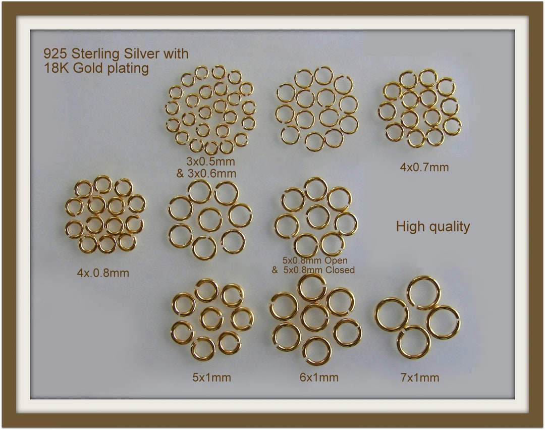 Jump Rings 925 Sterling Silver With 18K Gold Plating Opened 3mm, 4mm ...