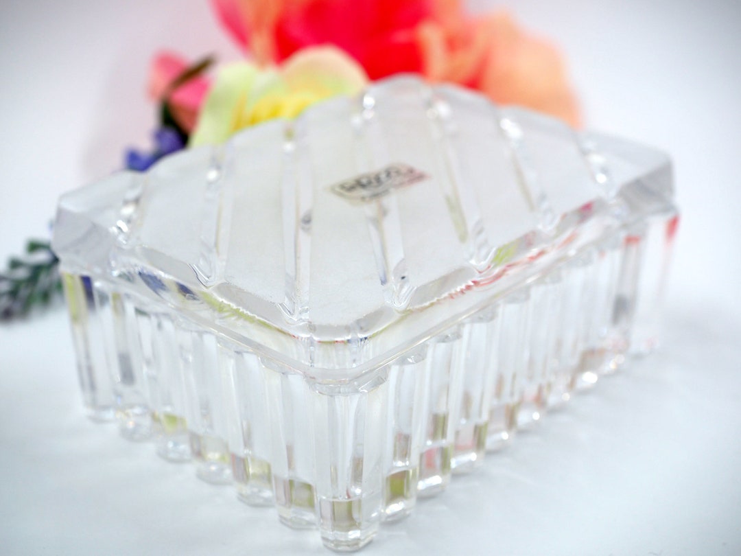 Vintage Heavy Lead Crystal Trinket Box, Art Deco Style: Enesco, Made W ...