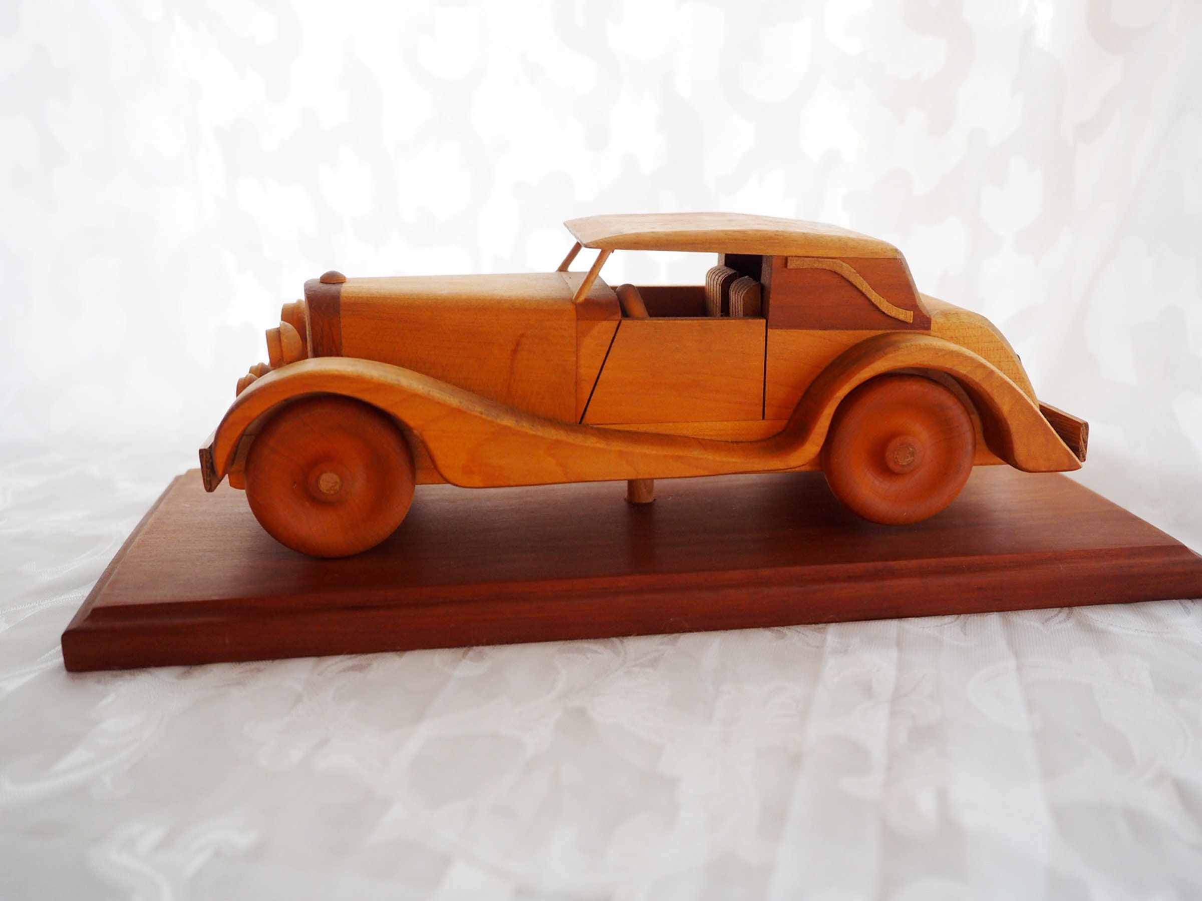 Artist Jack BREWSTER 1948 Jaguar Coupe Hand-crafted All Wood CAR cherry ...