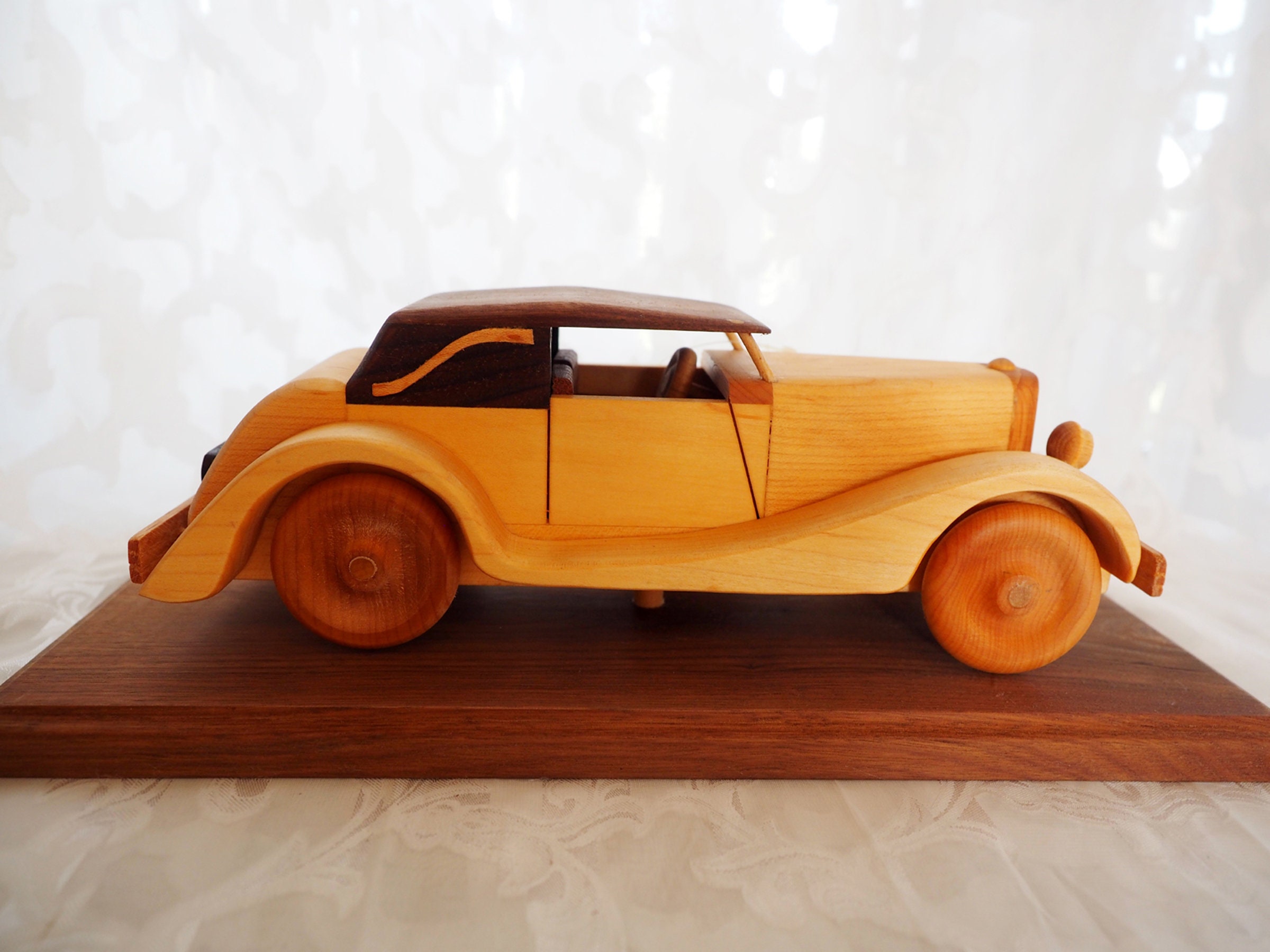 Artist Jack BREWSTER 1948 Jaguar Coupe Hand-crafted All Wood CAR cherry ...