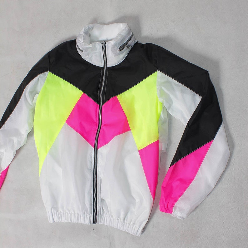 Black&white Neon Color Hideable Hood Windbreaker Jacket - Etsy