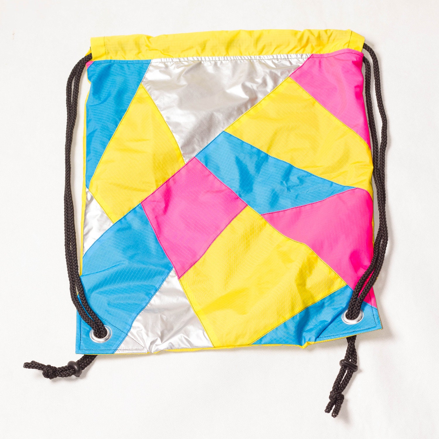 Sliver Yellow Blue Pink Patchwork Drawstring Waterproof Backpack - Etsy
