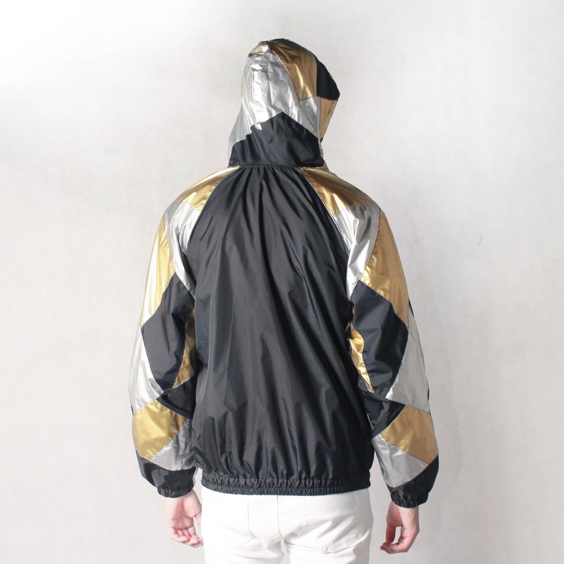 Gold Silver Patchwork Sleeve&hood Unisex Windbreaker Jacket | Etsy