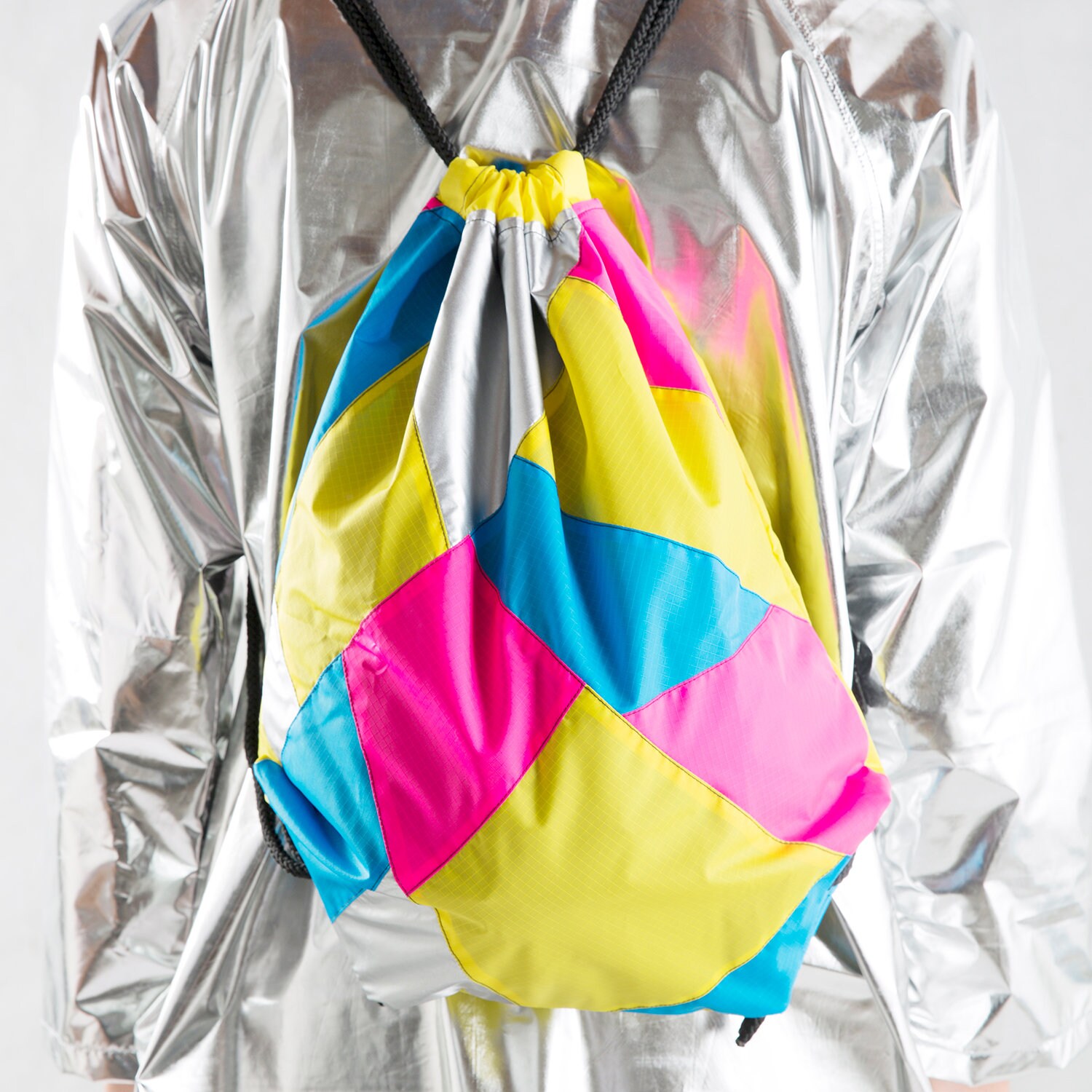 Sliver Yellow Blue Pink Patchwork Drawstring Waterproof Backpack - Etsy