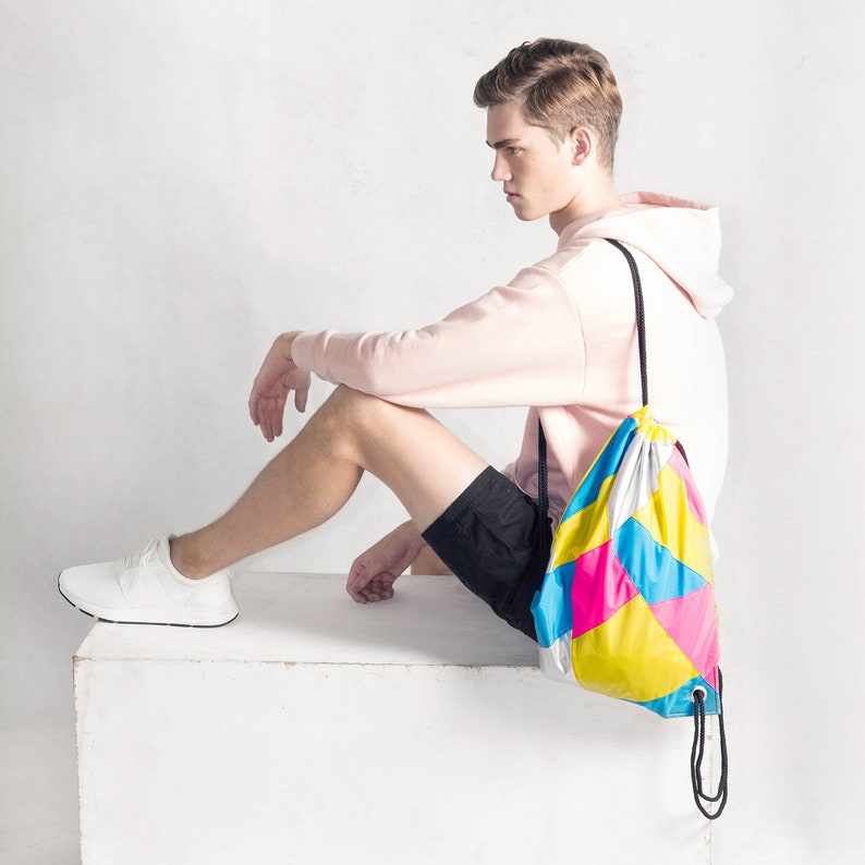 Sliver Yellow Blue Pink Patchwork Drawstring Waterproof Backpack - Etsy