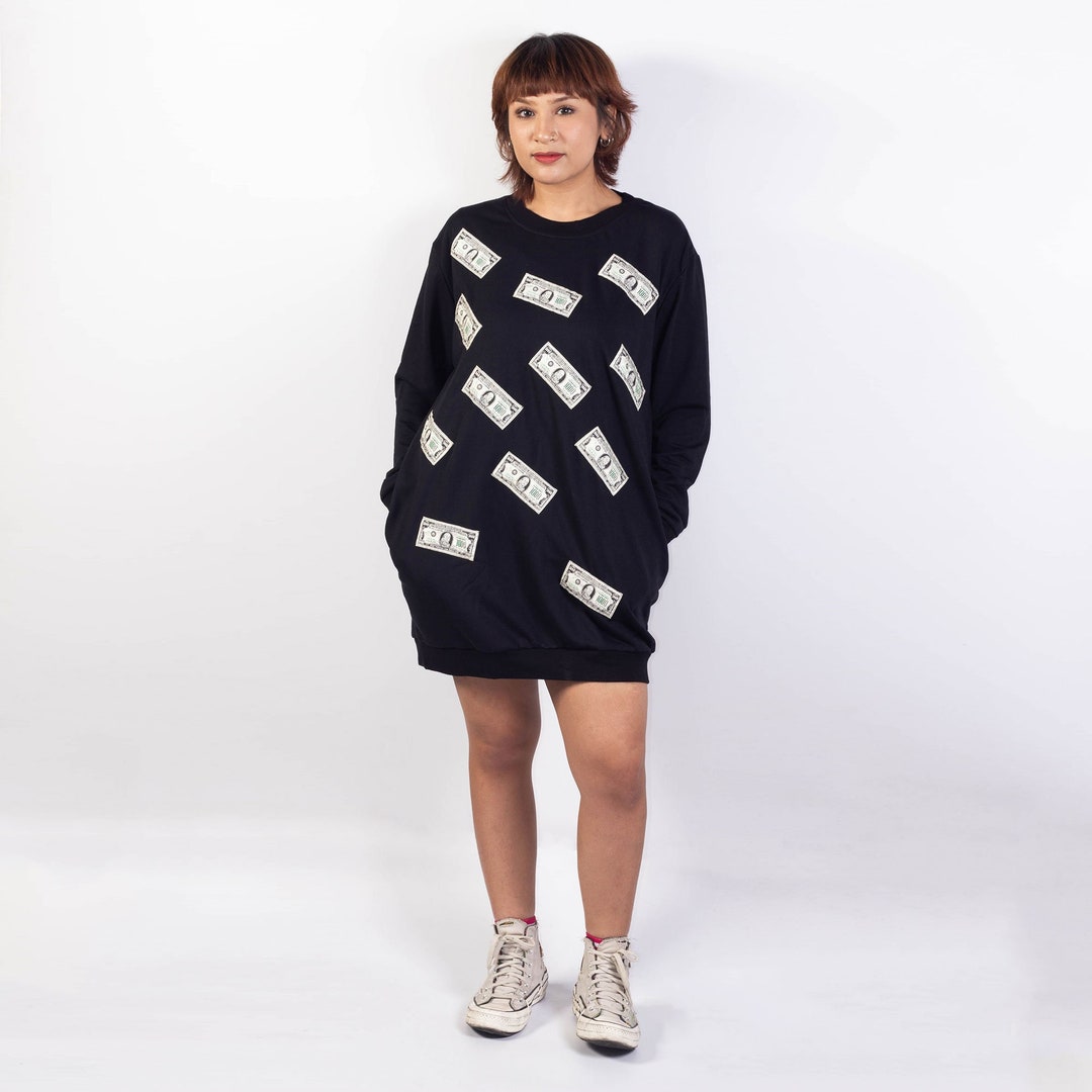 One Thousand US Dollars Bank Note Black Sweater Dress, Women Long ...