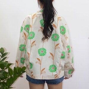 Daisy Floral Canvas Jacket, Vintage Print Denim Jacket, Spring Summer ...