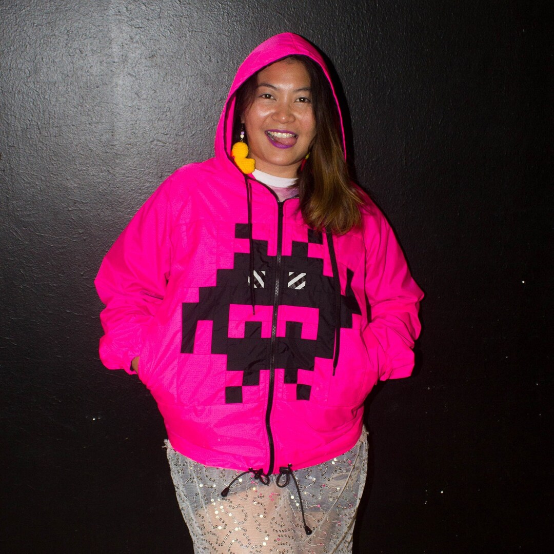 Pixel Monster Shocking Pink Windbreaker Jacket, Space Invader Jacket ...