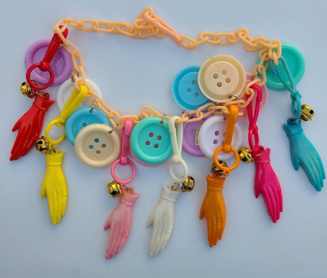 Vintage Jewelry Bell Charm Hand Button Necklace 90s 80s - Etsy