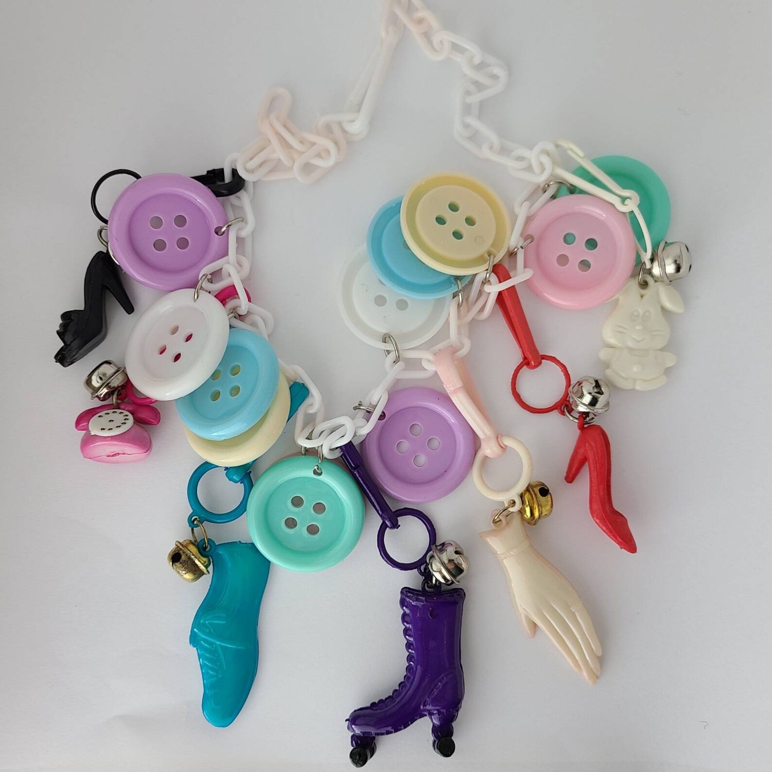 Vintage Jewelry Bell Charm Button Necklace 90s 80s - Etsy