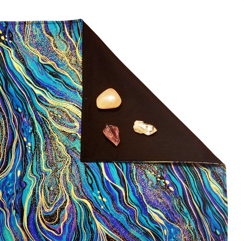 Tarot Cloth - the Tempest, Blue Gold Swirl, Velvet or Silk Lined - Etsy