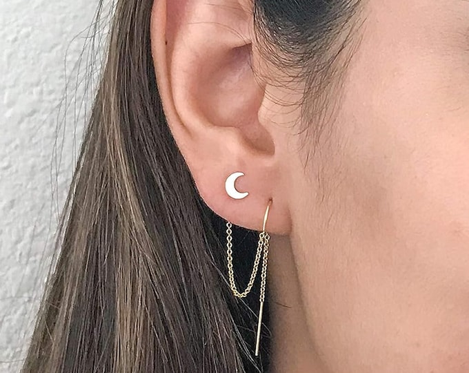 Chain Earrings Double Piercing - Second Hole Earrings - Connected ...