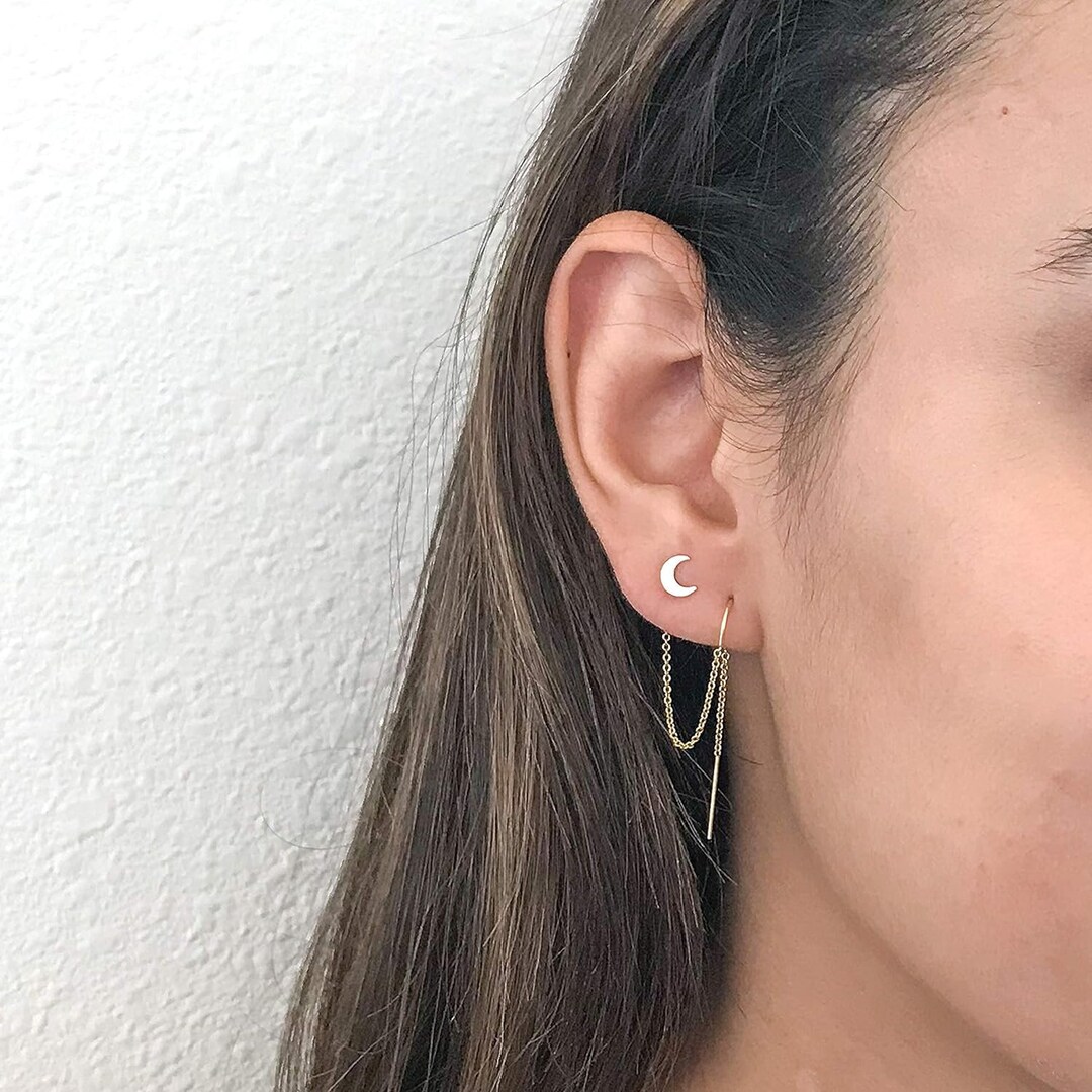 Chain Earrings Double Piercing - Second Hole Earrings - Connected ...