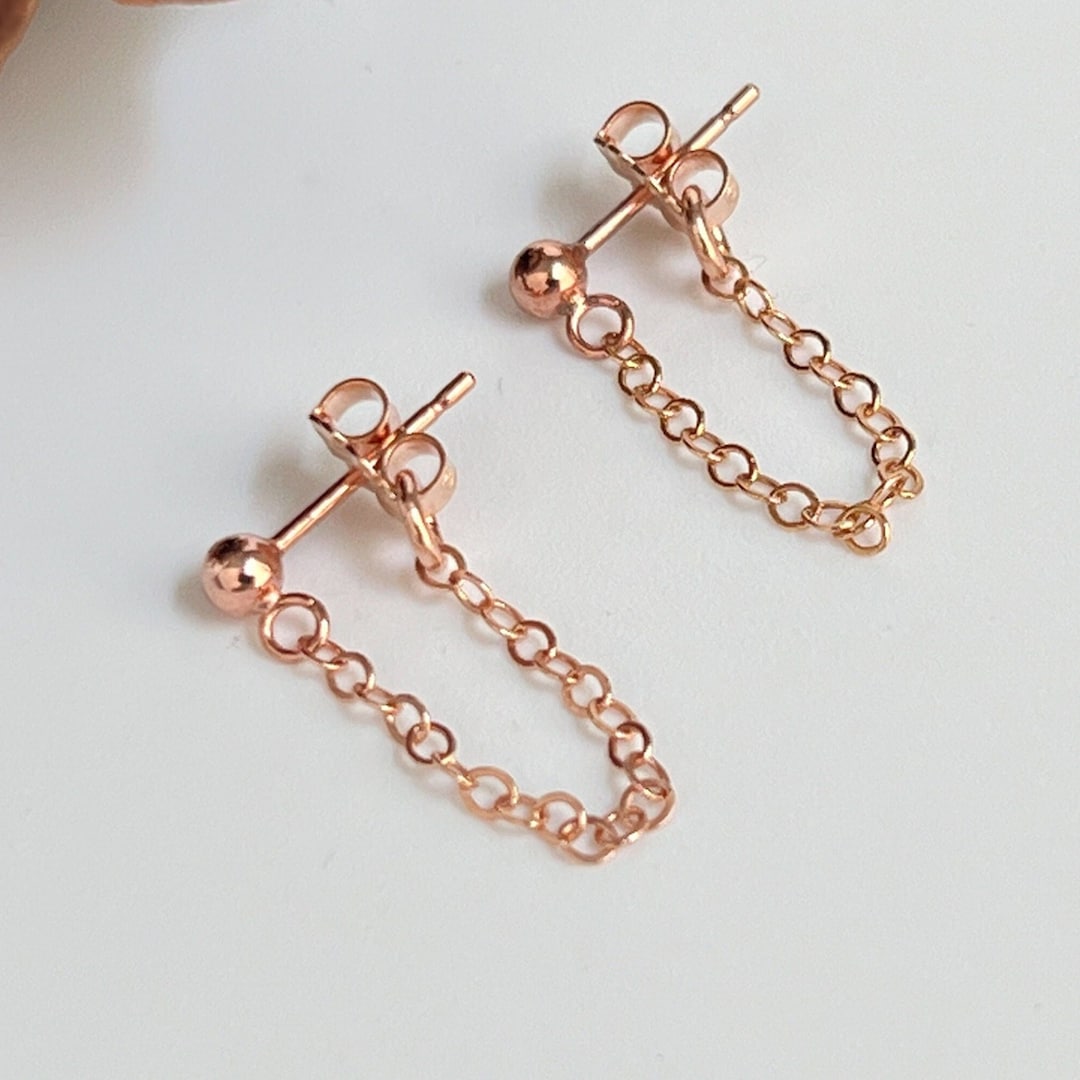 Rose Gold Chain Earrings Double Sided Earring Rose Gold Front Back ...