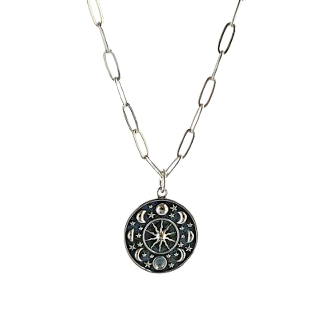 Moon Phases Necklace - Paper Clip Chain Necklace - Sterling Silver ...