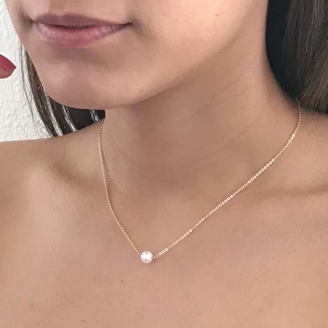 Akoya Pearl Necklace - Gold Pearl Necklace - Floating Pearl Necklaces ...