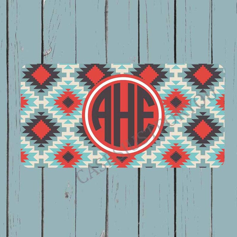 Aztec Tribal Circle Font License Plate-monogram Car Tag Front - Etsy