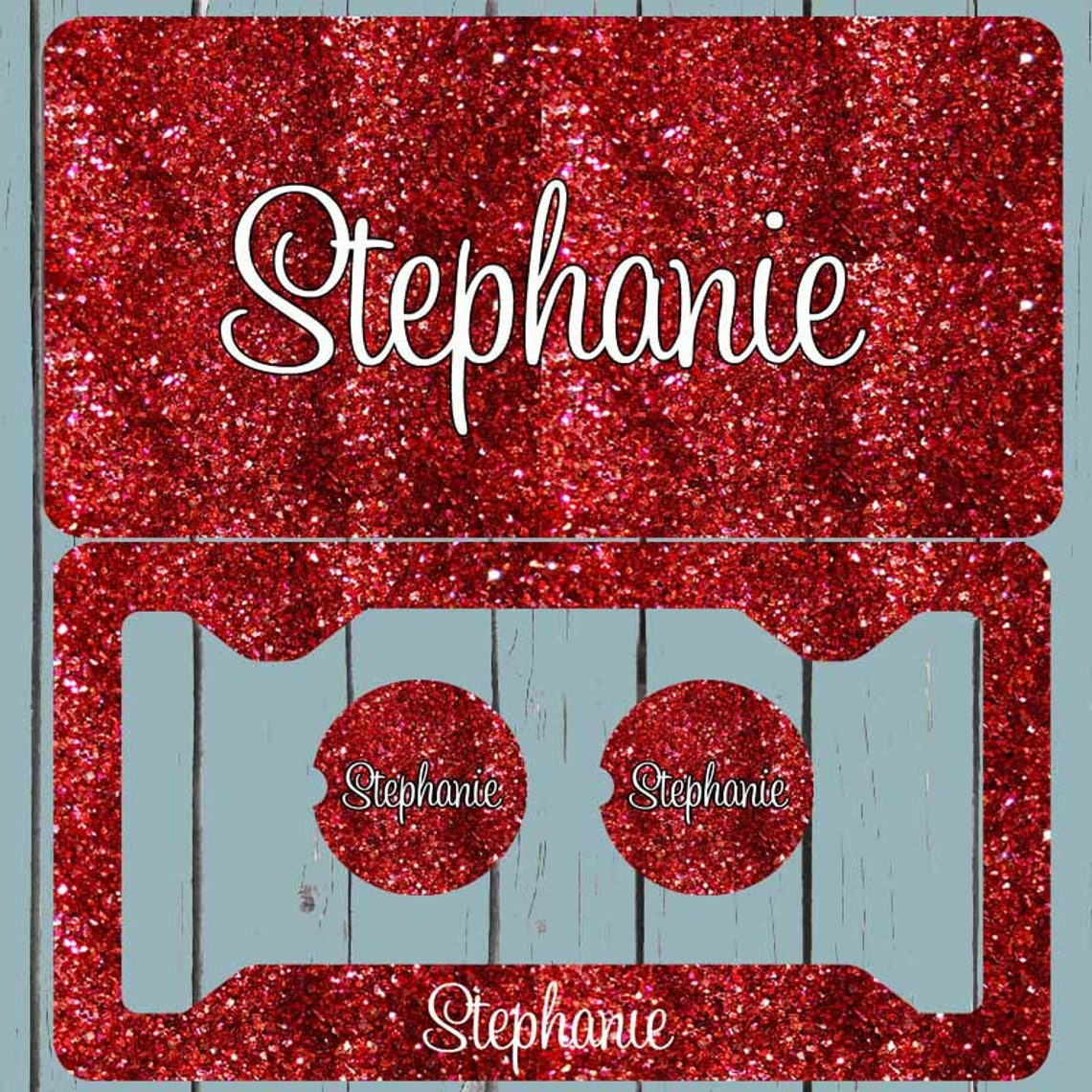 RED GLITTER(NOT Actual Glitter) License Plate-monogram Car Tag Front ...