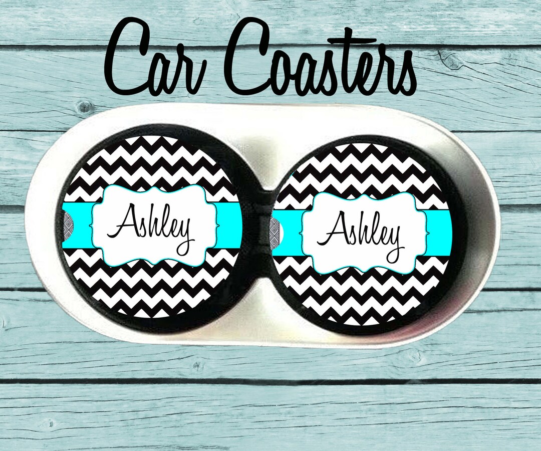 Personalized Car Coaster,black Chevron Monogram, Cup Holder Coasters ...