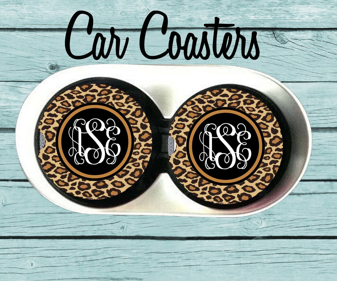 Monogram Car Coaster,personalized Car Coaster, Gold Black Cheetah ...