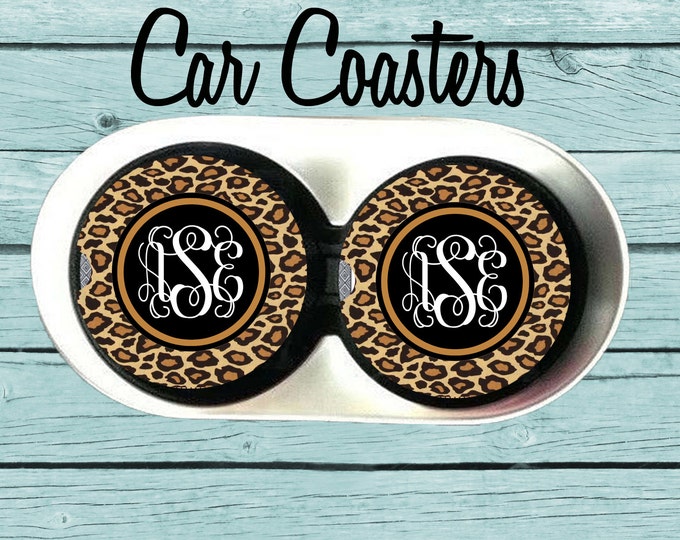 Monogram Car Coaster,personalized Car Coaster, Gold Black Cheetah ...