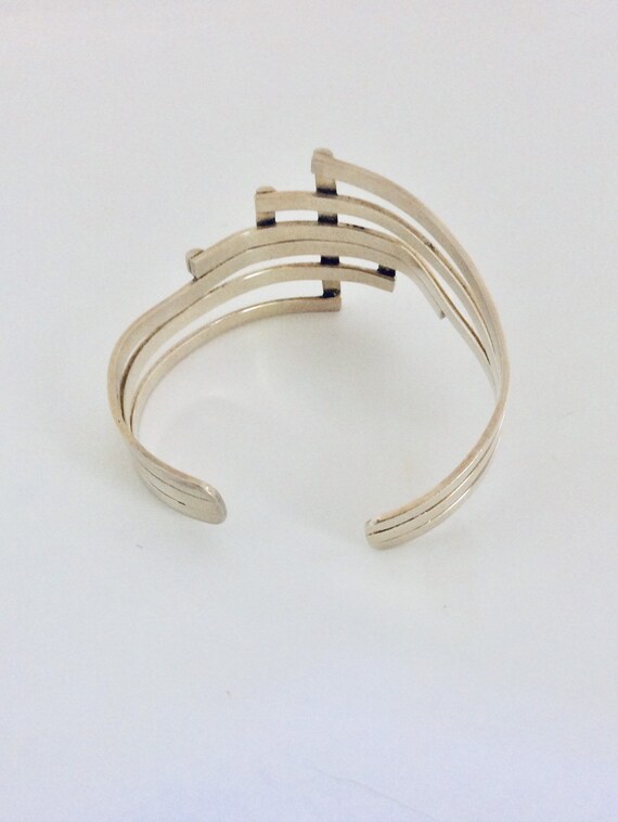 Sterling Retro Artisan Cuff Bangle Bracelet - Gem