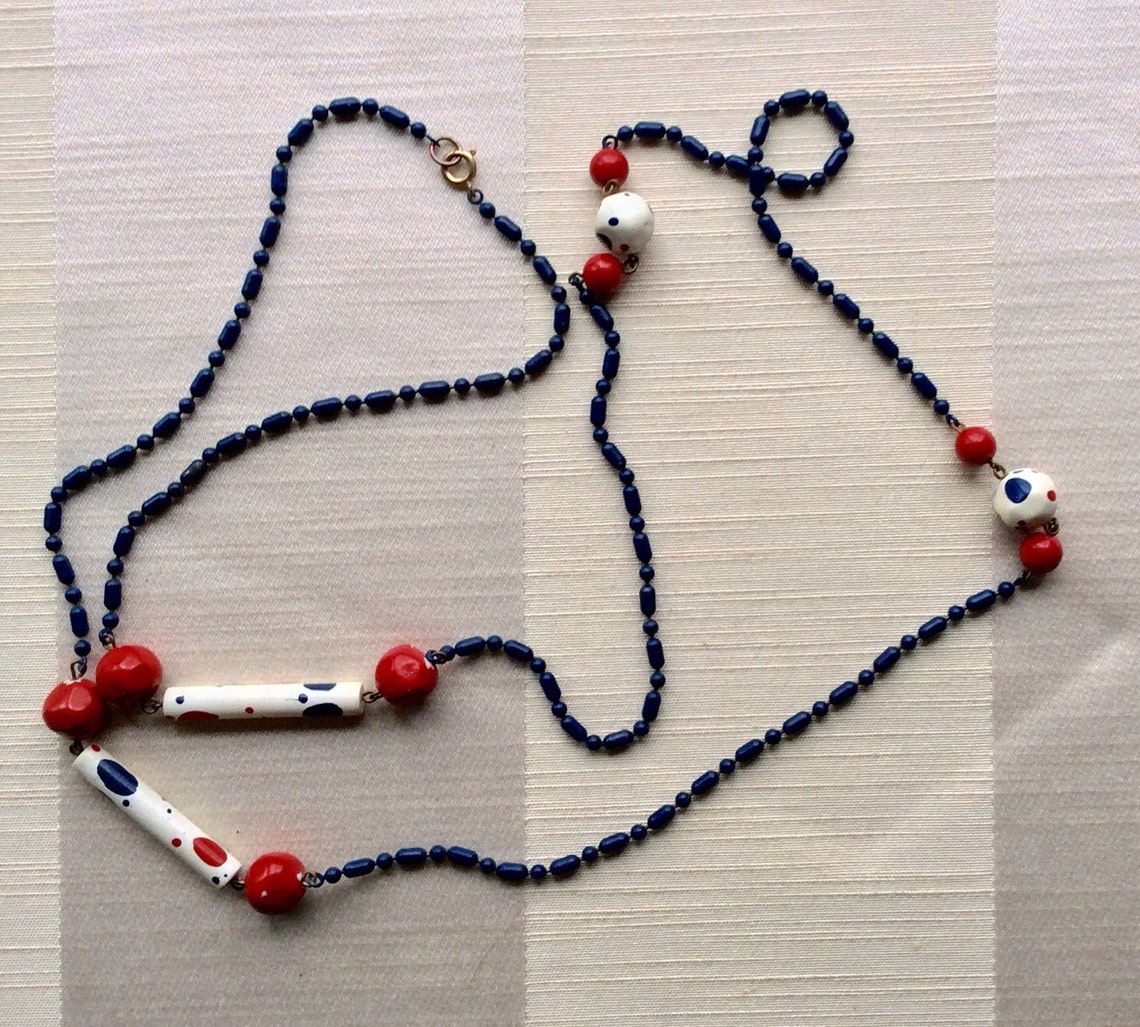 Red White and Blue Retro Long Chain Necklace - Etsy