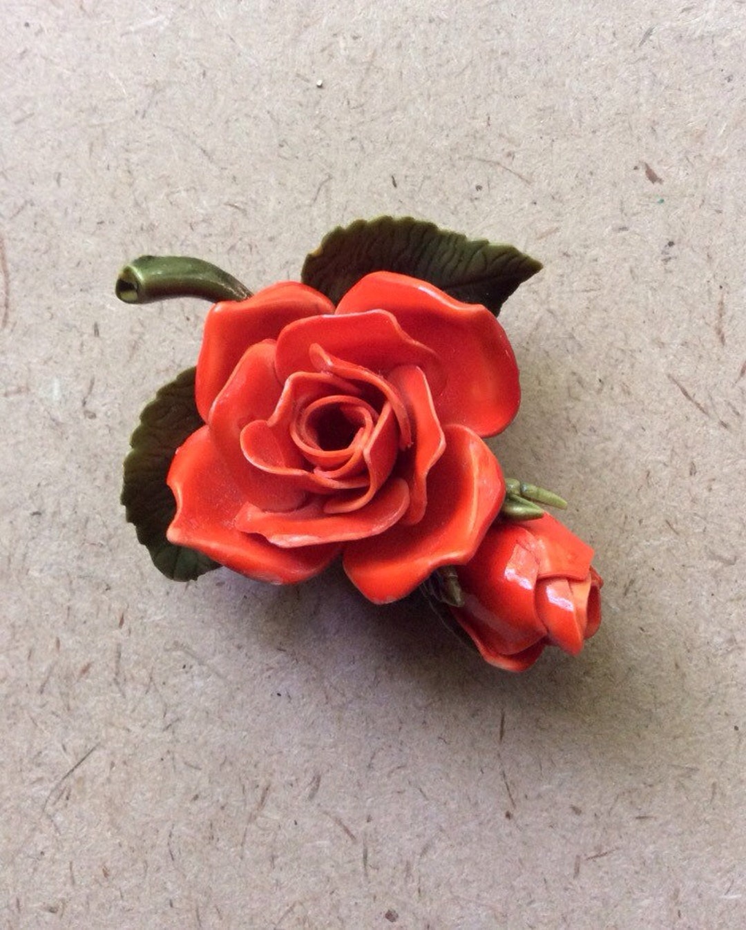 Retro Orange Plastic Molded Rose With Leaves - Etsy