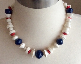 Red White and Blue Retro Long Chain Necklace | Etsy