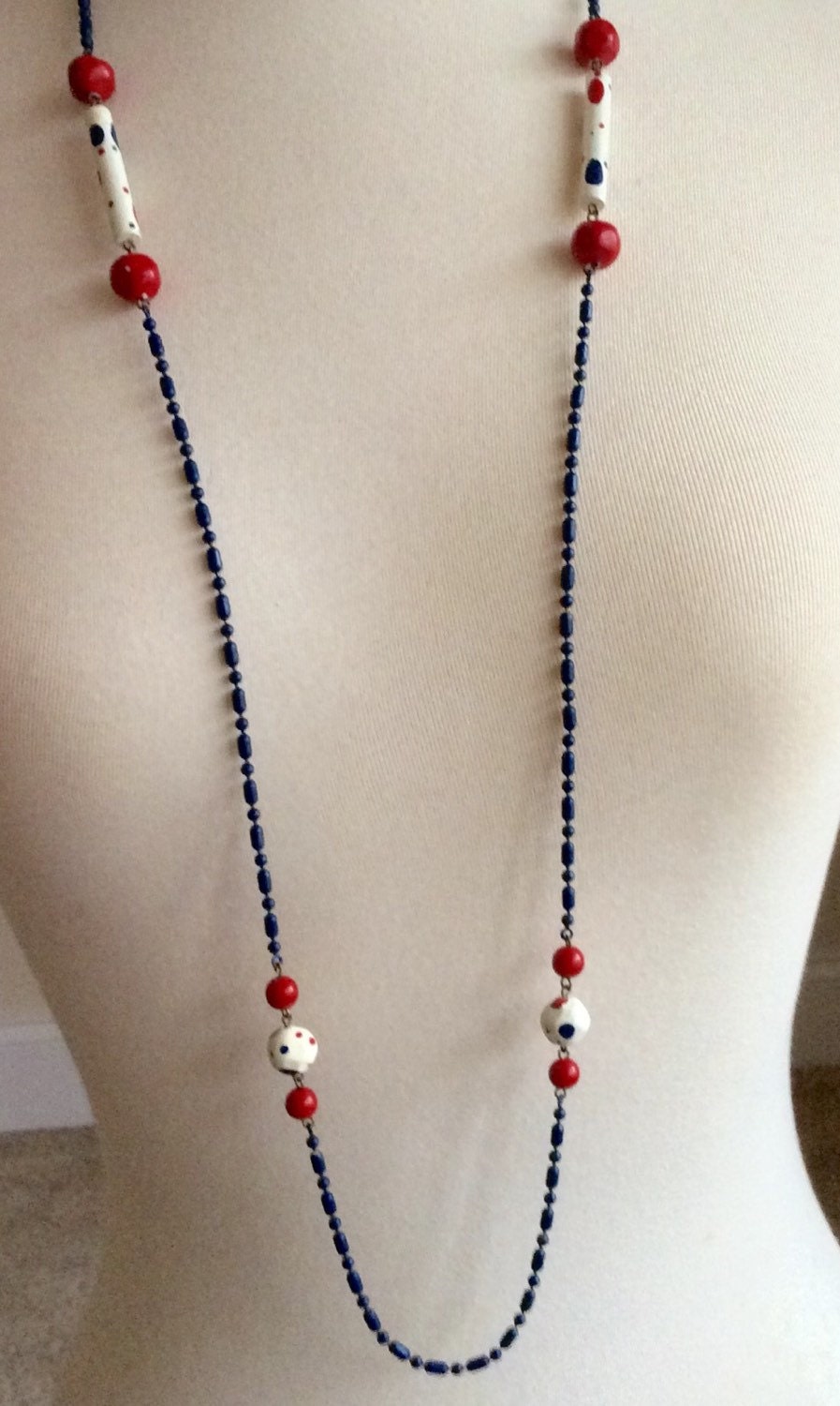 Red, White and Blue Retro Long Chain Necklace - Etsy