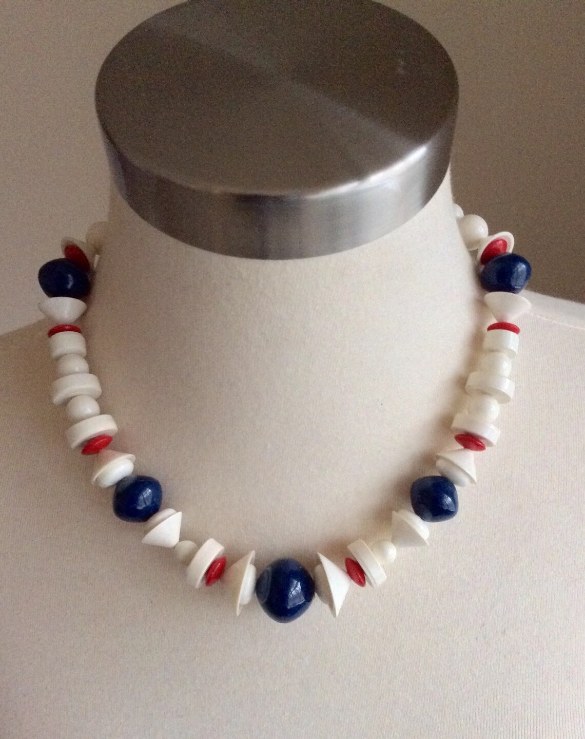 Red, White, and Blue Retro Mod Plastic Choker Necklace - Etsy