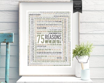 75th Birthday Gift, 75 REASONS Why We Love You, Gift for Dad, Gift From ...