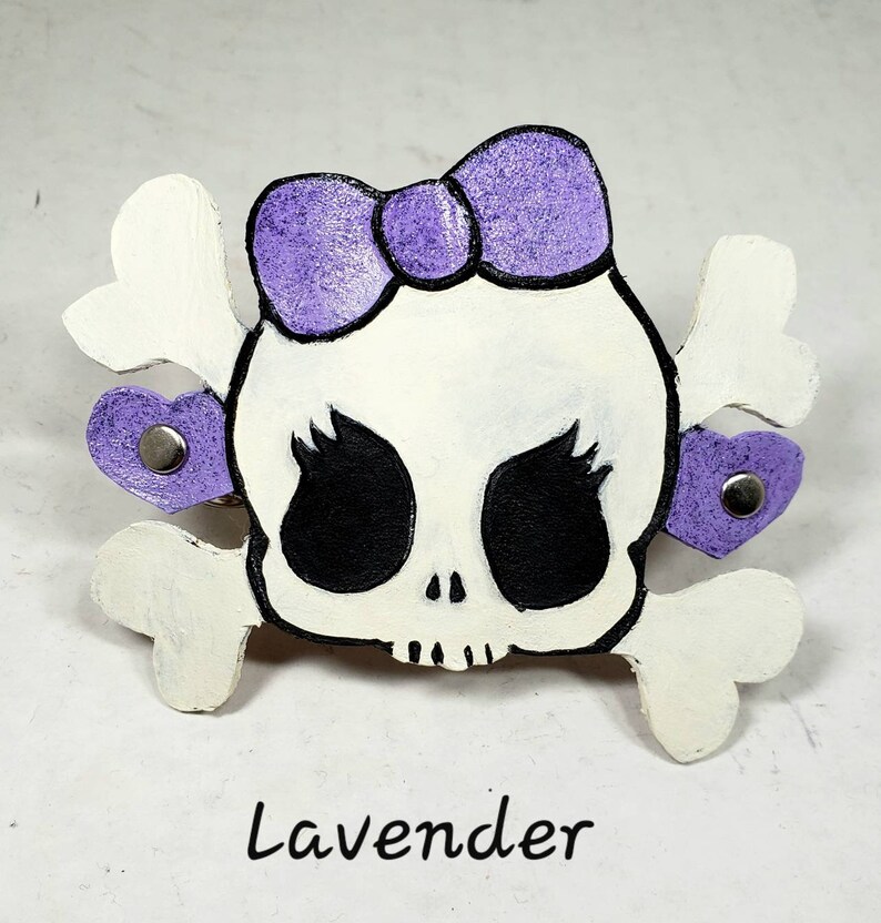 Cute Girly Skull With Bow Leather Barrette Custom Color Choice - Etsy