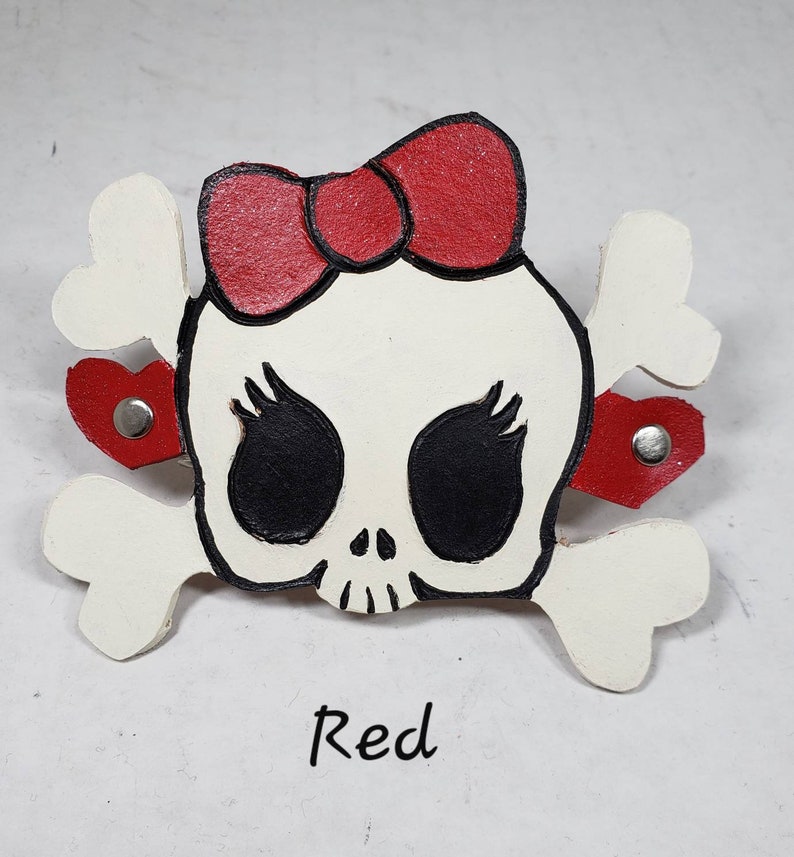 Cute Girly Skull With Bow Leather Barrette Custom Color Choice - Etsy