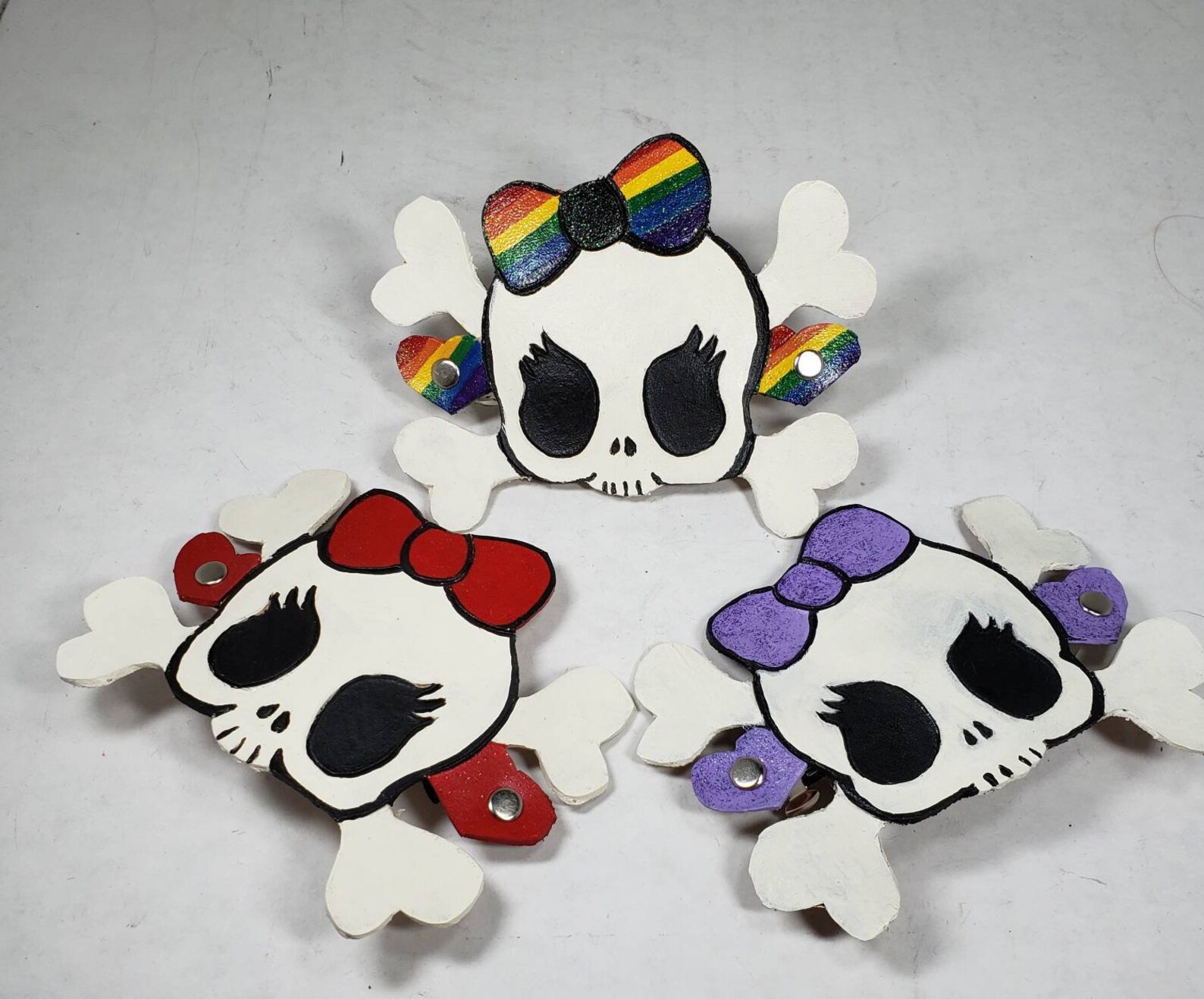 Cute Girly Skull With Bow Leather Barrette Custom Color Choice - Etsy