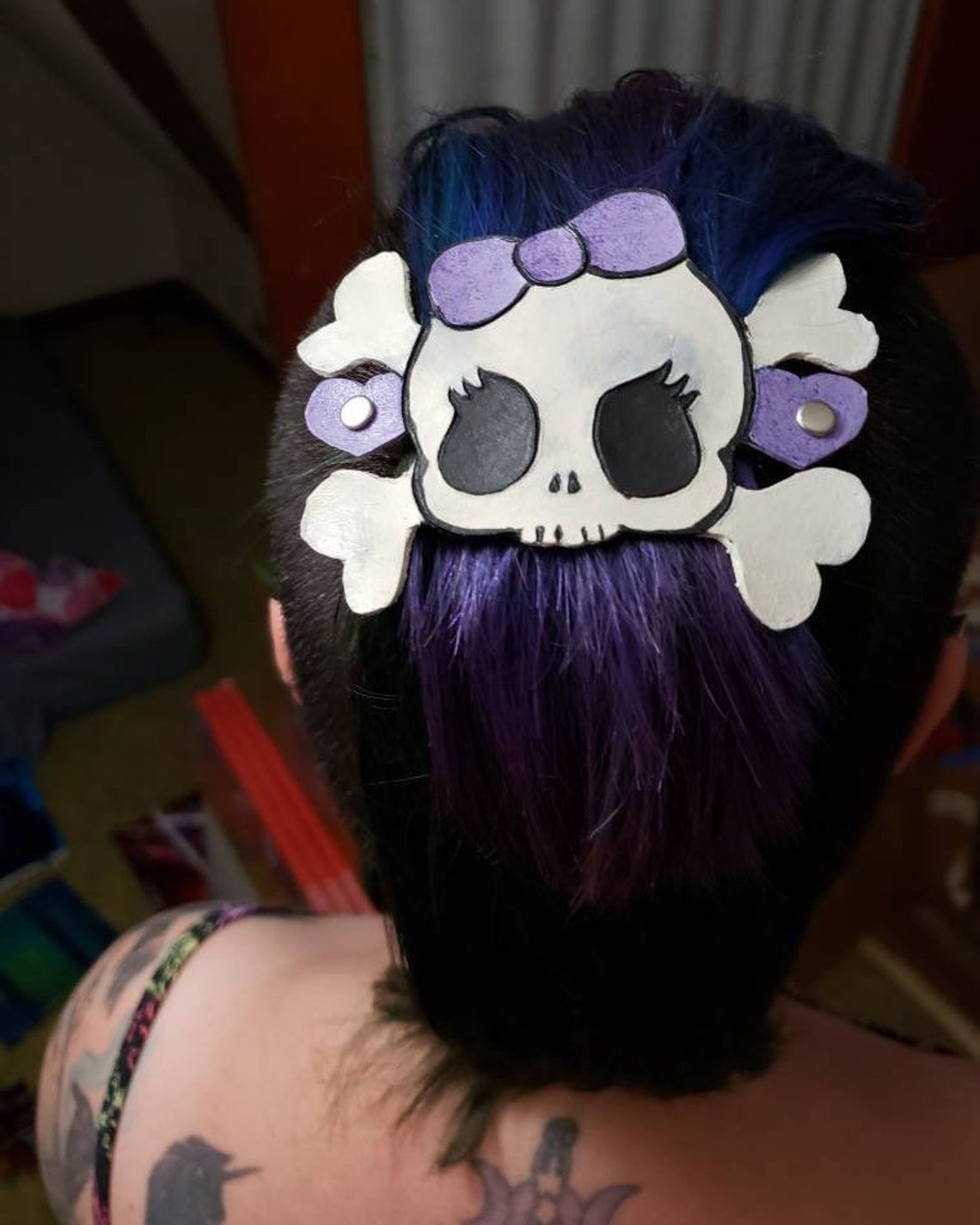Cute Girly Skull With Bow Leather Barrette Custom Color Choice - Etsy