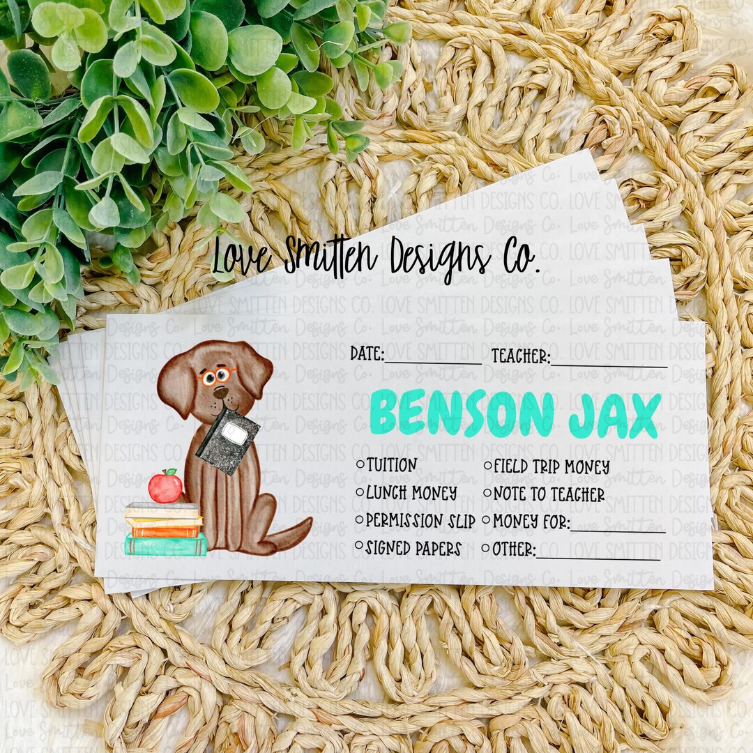 Personalized School Envelopes, Lunch Money, Letter to Teacher ...