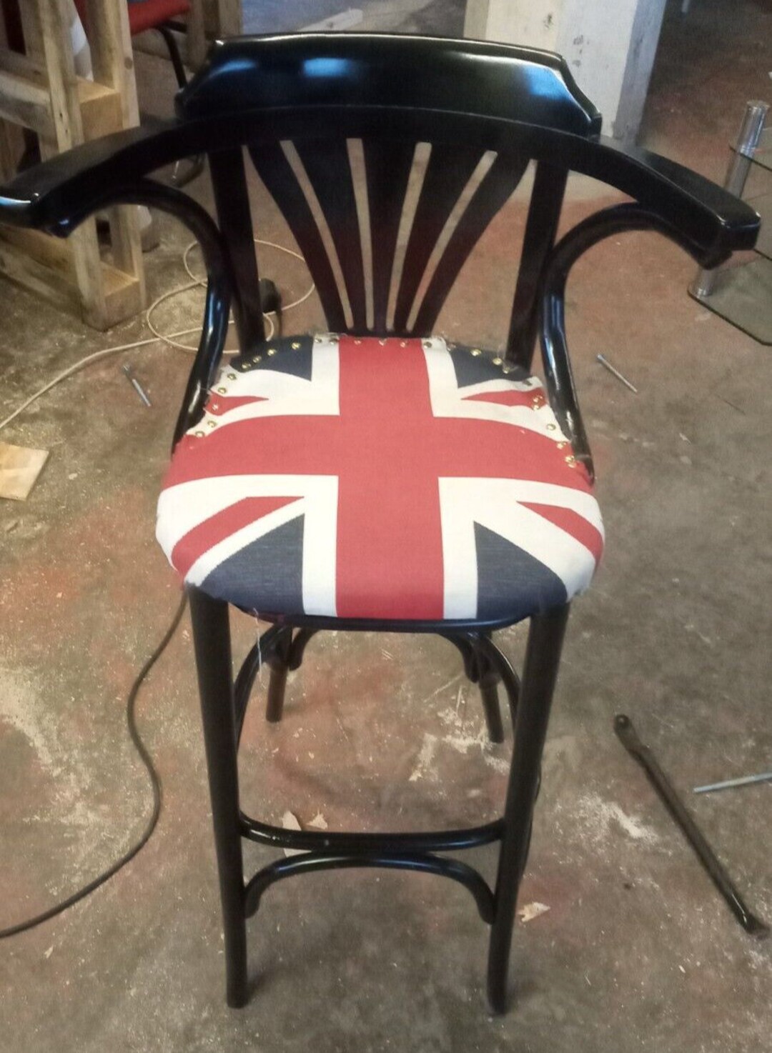 Upcycled Union Jack High Back Wooden Bar Stool - Etsy