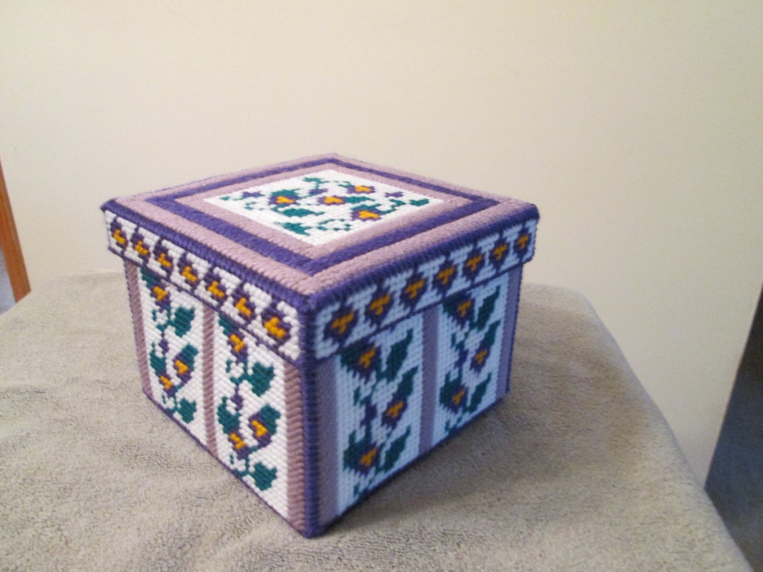 Storage Box "spring Violets" With Cover Flower Design in Plastic Canvas ...