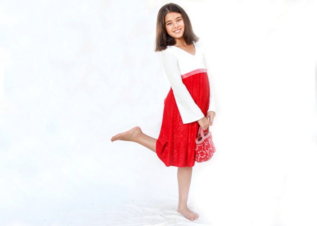 Girls Red and White Dress - Long Sleeve Dress for Girls - Toddler Girl ...