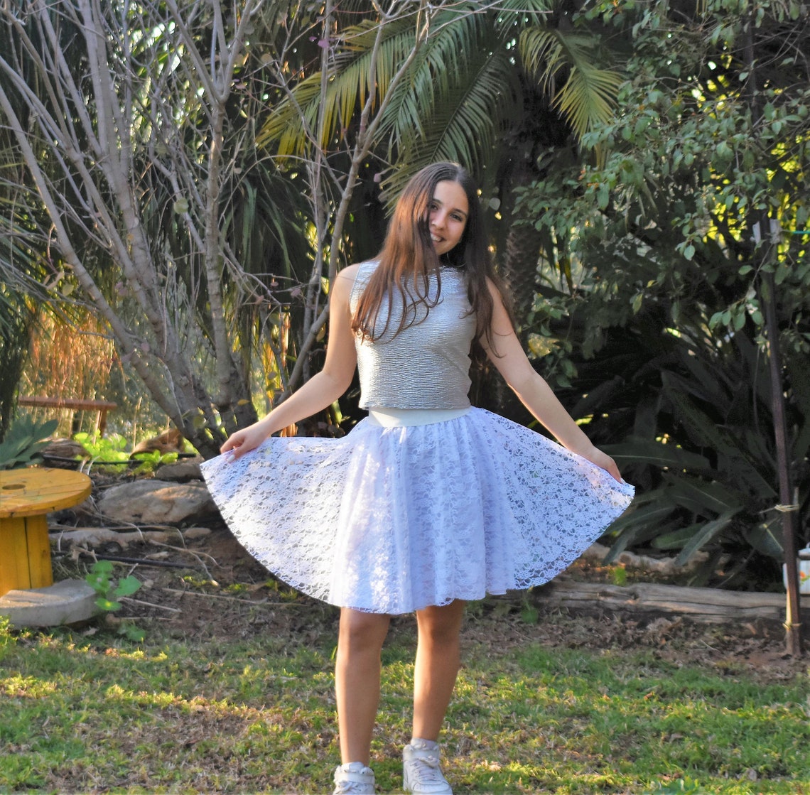 White Lace Girls Beautiful Outfit Amazing Lace Skirt and Silver Top ...
