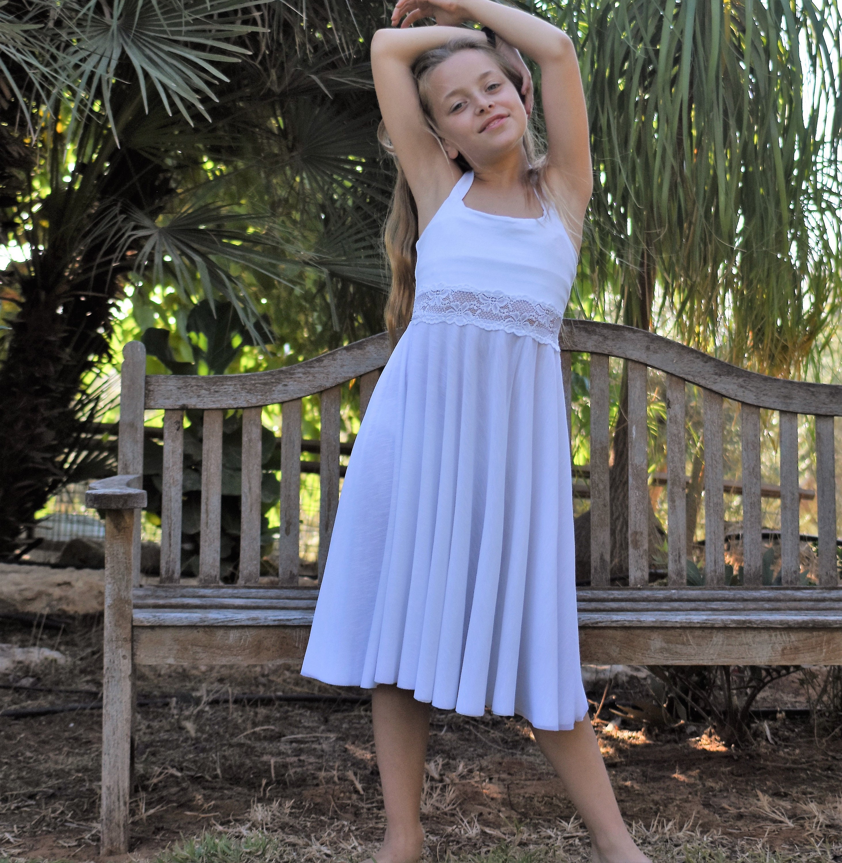 White Teenage Dress Summer Twirly White Dress White Flower Girl Dress Bridemaids Dress White