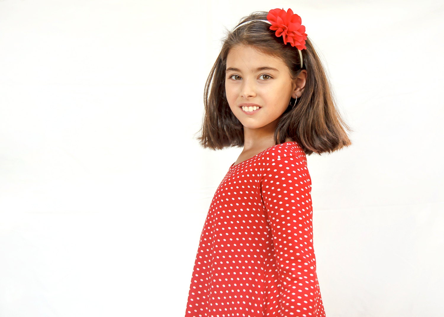 Girls Long Sleeve Red Dress - Girls Red Polka Dot Twirly Dress - Red ...