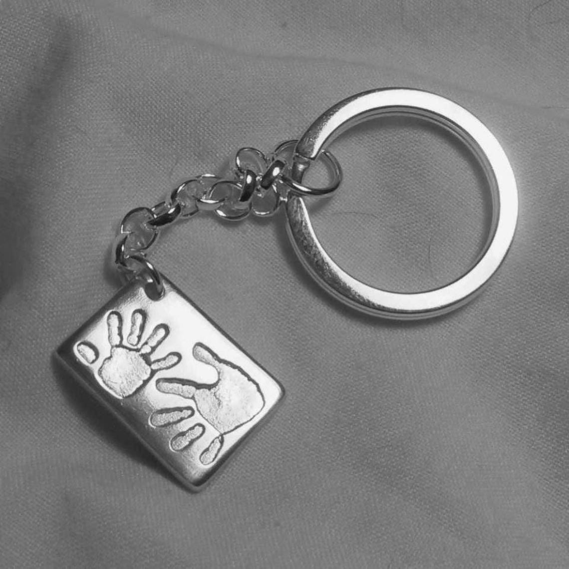 HANDPRINT FOOTPRINT KEYRING Personalized Silver Handprint - Etsy