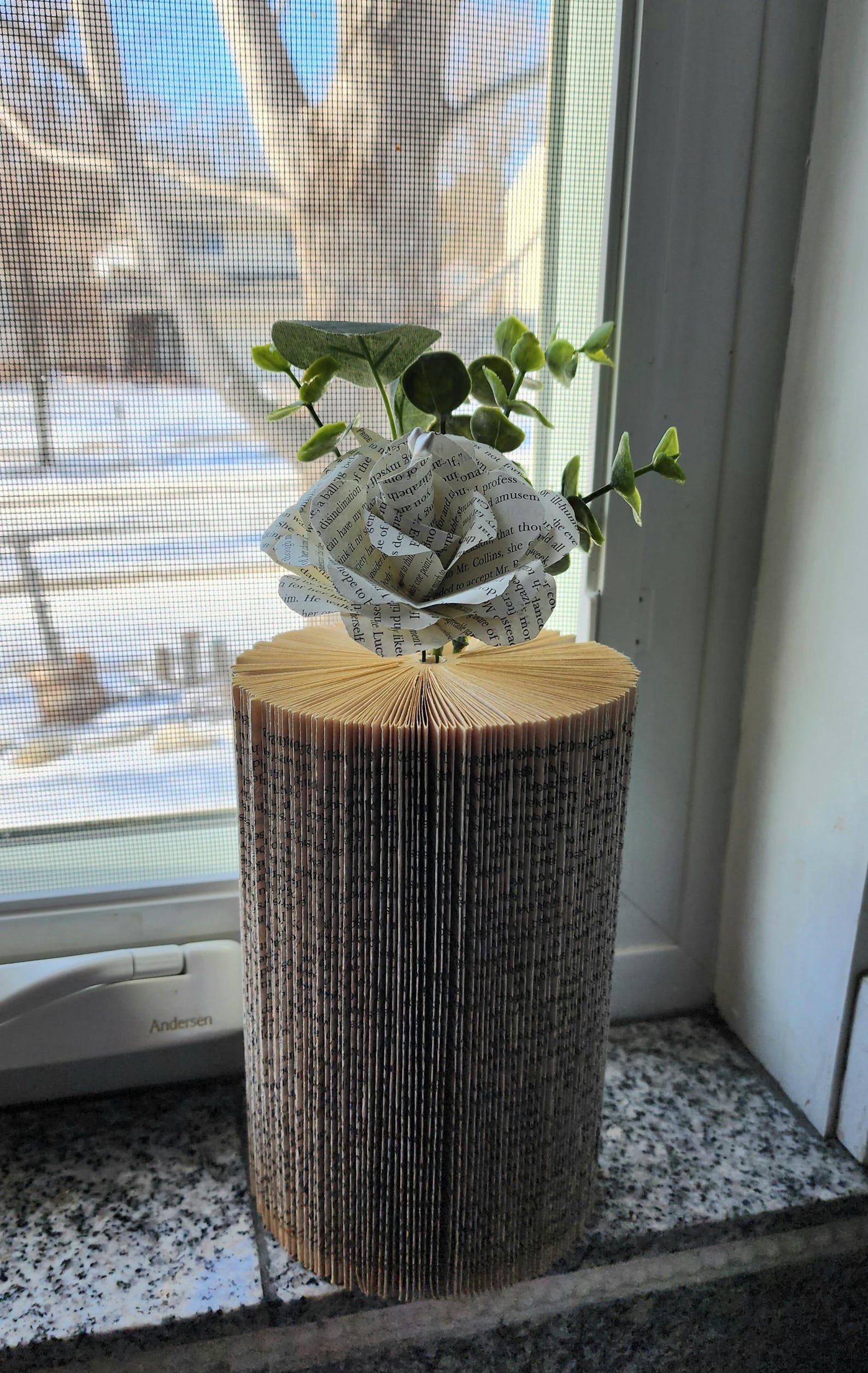 Book Page Flower in Folded Book Vase, Neutral Decor, Book Decor, Shabby ...