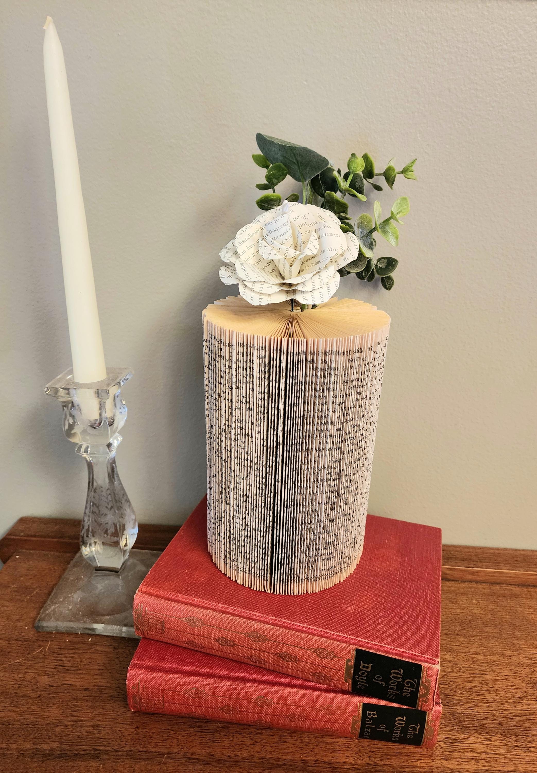 Book Page Flower in Folded Book Vase, Neutral Decor, Book Decor, Shabby ...